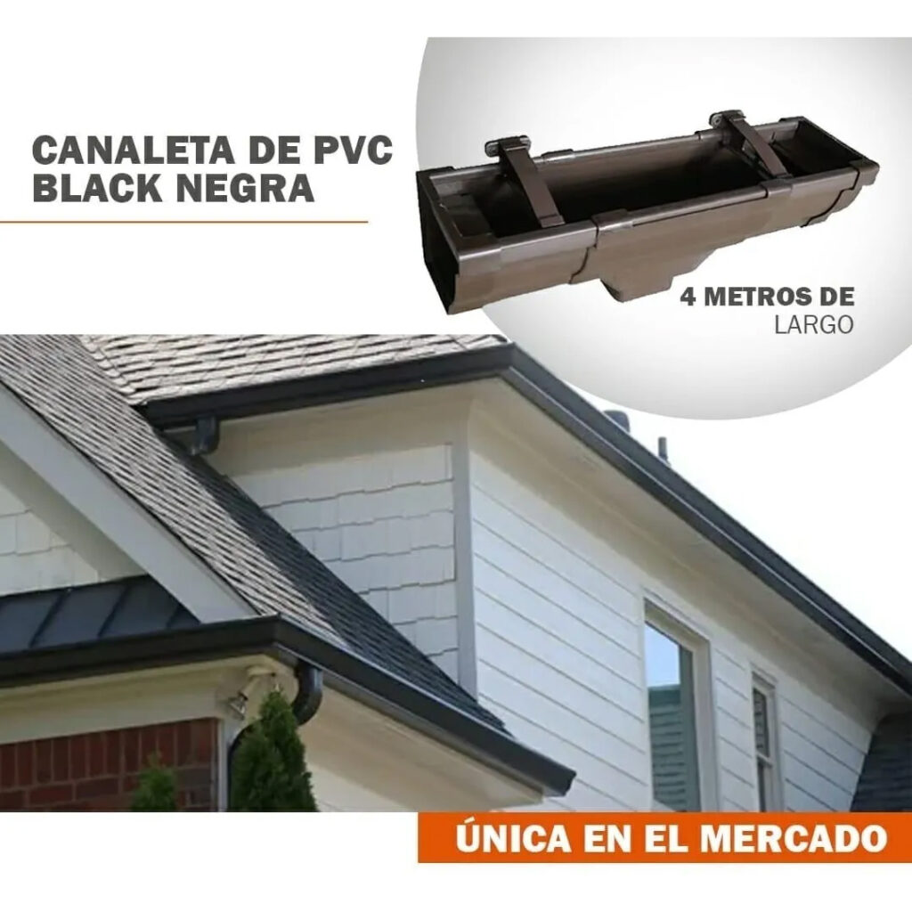 Canaleta Desague Pluvial Techo Pvc Plastica Negro X 4 Metros – HIDRO-SAN