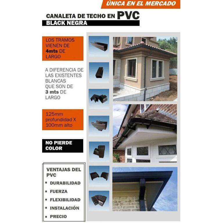 Kit Canaleta Techo Pvc Negro P/ Armar Fácil 16 Metros Black – HIDRO-SAN