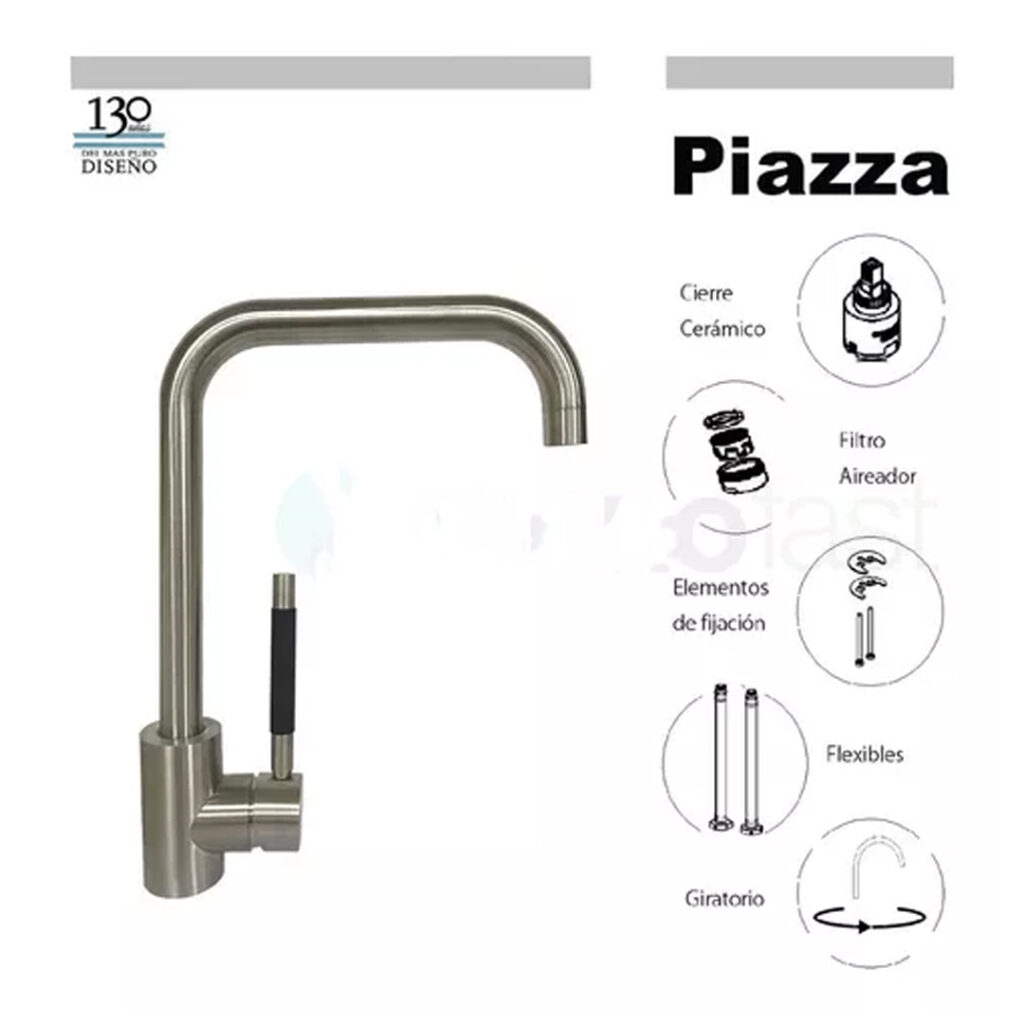 Grifería Cocina Monocomando Gourmet Inox 10303 Piazza Color Acero ...